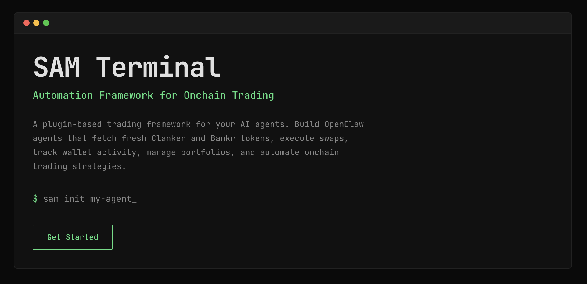 SAM Terminal - Automation Framework for Onchain Trading